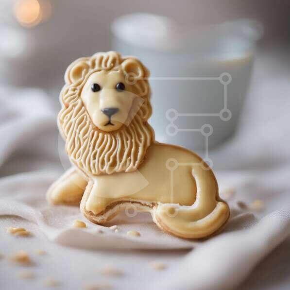 Delicious Lion Cookie on Tablecloth stock photo | Creative Fabrica