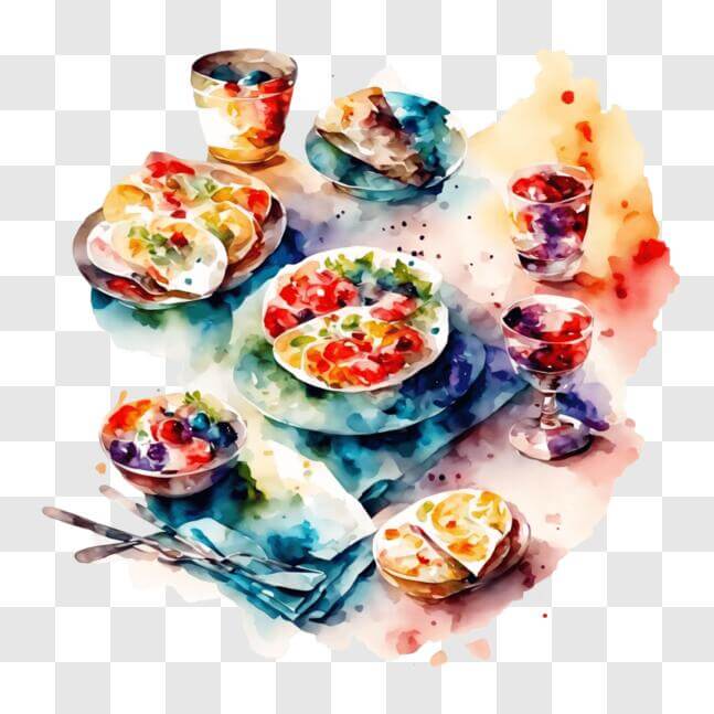 Download Watercolor Painting of Food Items PNGs Online - Creative Fabrica