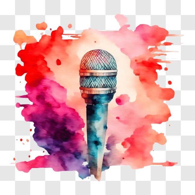 Download Colorful Watercolor Background with Abstract Microphone PNGs ...
