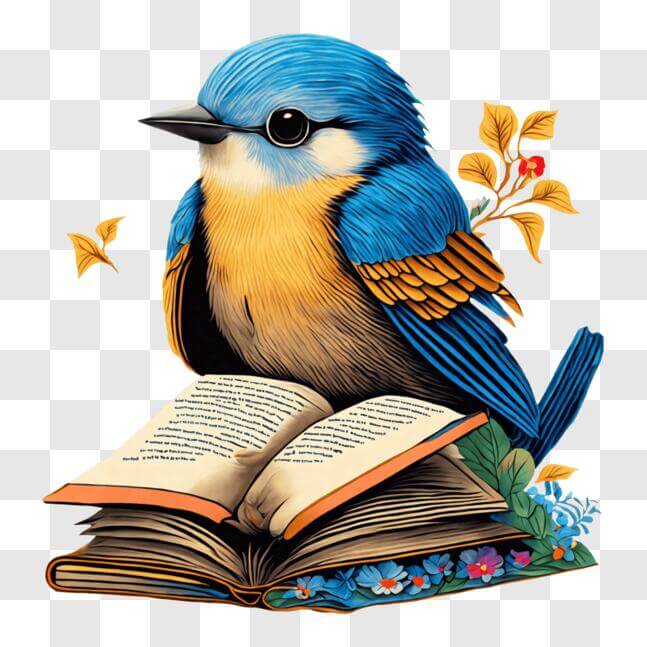 Download Blue and Yellow Bird on Open Book PNGs Online - Creative Fabrica