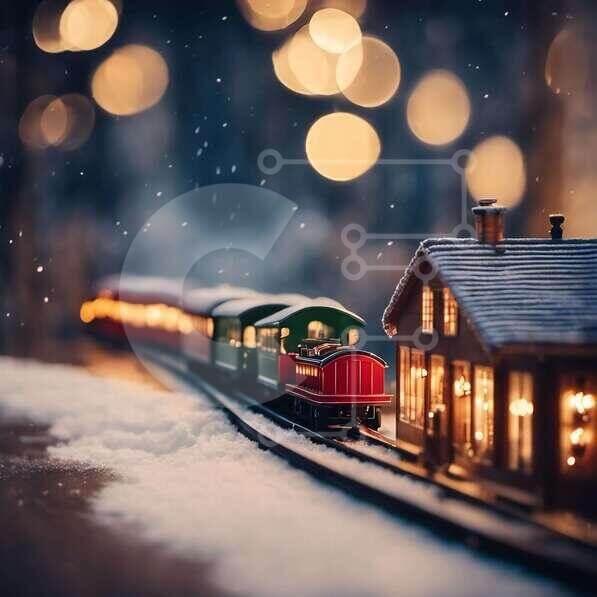 Winter Wonderland: Toy Train in the Snow stock photo | Creative Fabrica