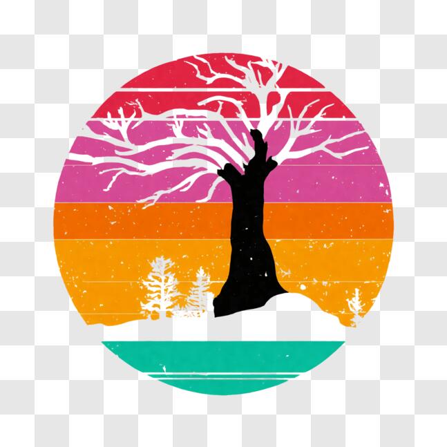 Download Colorful Retro Tree Illustration at Sunset PNGs Online ...