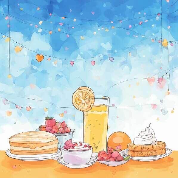 Download Breakfast Table with Pancakes, Yogurt, Fruit and Orange Juice ...