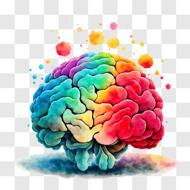 Download Colorful Brain with Surrounding Dots - Illustration of Cognitive Functions PNGs Online ...