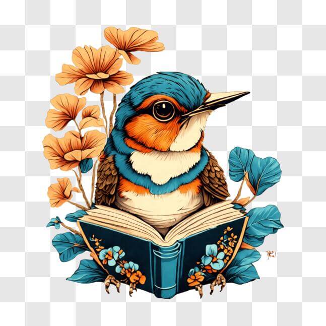 Download Bird Reading a Book in a Library PNGs Online - Creative Fabrica