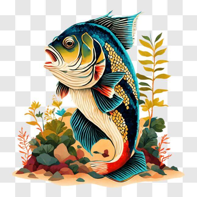 Download Colorful Fish Illustration on Rocks and Plants PNGs Online ...