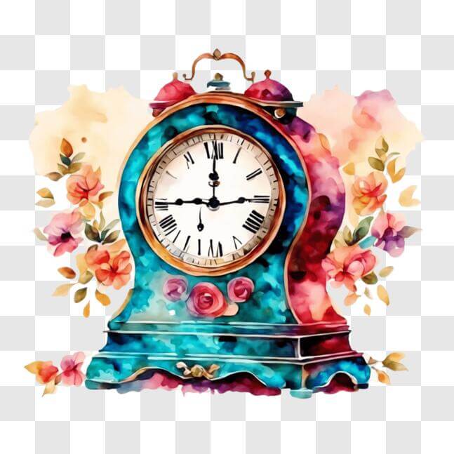 Download Colorful Clock Decorated with Flowers and Decorative Elements ...