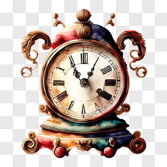 Download Vintage Ornate Decorative Clock with Colorful Face PNGs Online ...