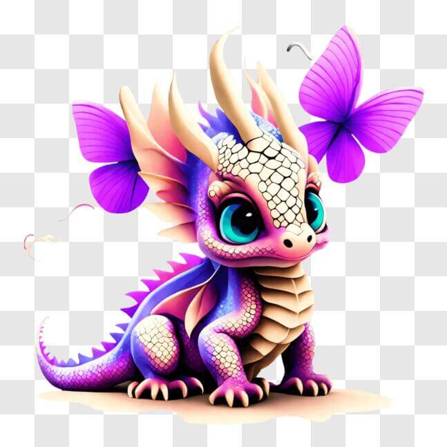 Download Cute Little Dragon with Purple Wings and Butterflies PNGs ...