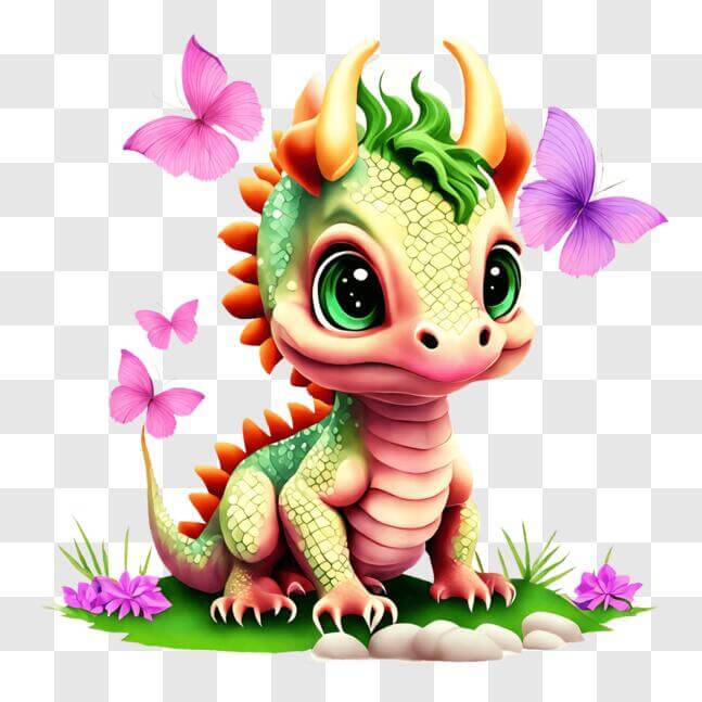 Download Cute Baby Dragon with Pink Butterflies PNGs Online - Creative ...
