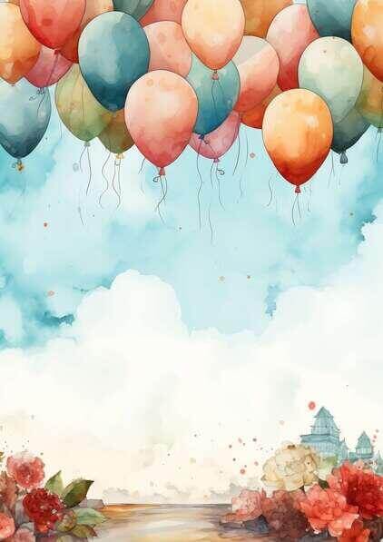Download Colorful Balloons Floating in the Sky Watercolor Painting ...