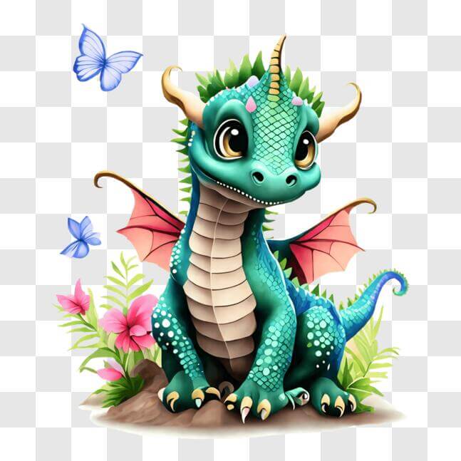 Download Blue Dragon with Flowers and Butterflies PNGs Online ...