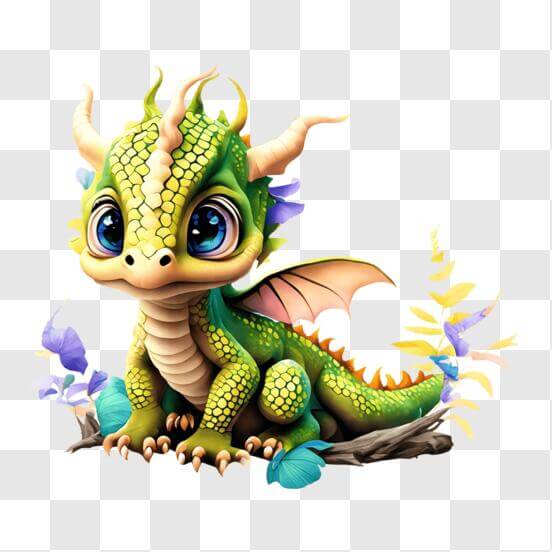 Download Colorful Dragon Sitting on Flowers PNGs Online - Creative Fabrica