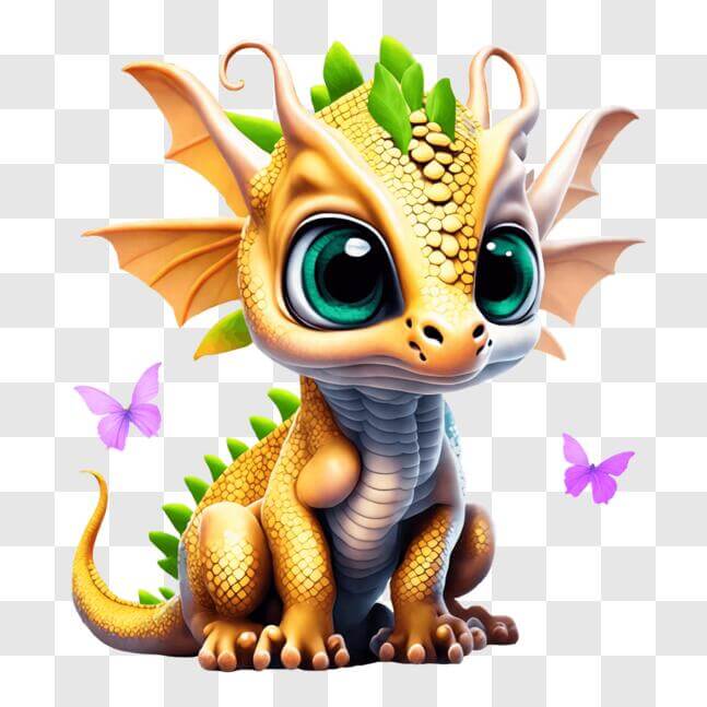 Download Small Yellow Dragon with Green Eyes and Butterflies PNGs ...