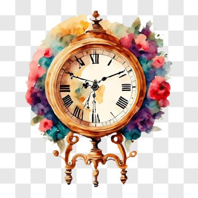 Download Colorful Flower Decorated Vintage Clock PNGs Online - Creative ...