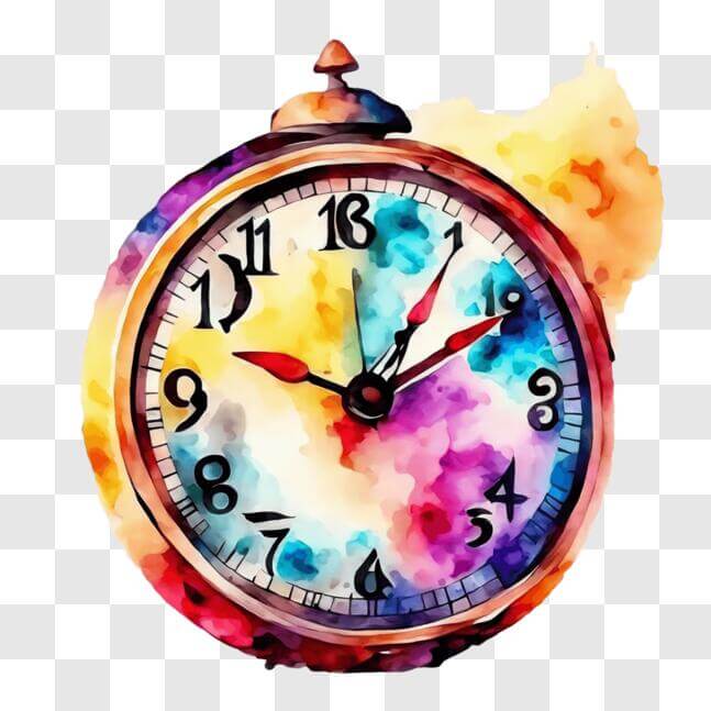 Download Colorful Watercolor Painted Clock PNGs Online - Creative Fabrica