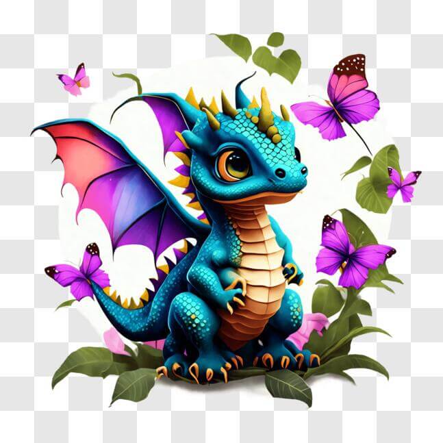 Download Colorful and Playful Small Blue Dragon with Butterflies and ...