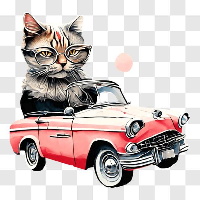 Download Cat Wearing Glasses Driving a Pink Car PNGs Online - Creative ...