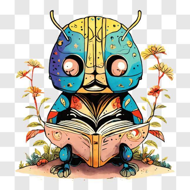 Download Colorful Insect Reading a Book with Flowers PNGs Online ...