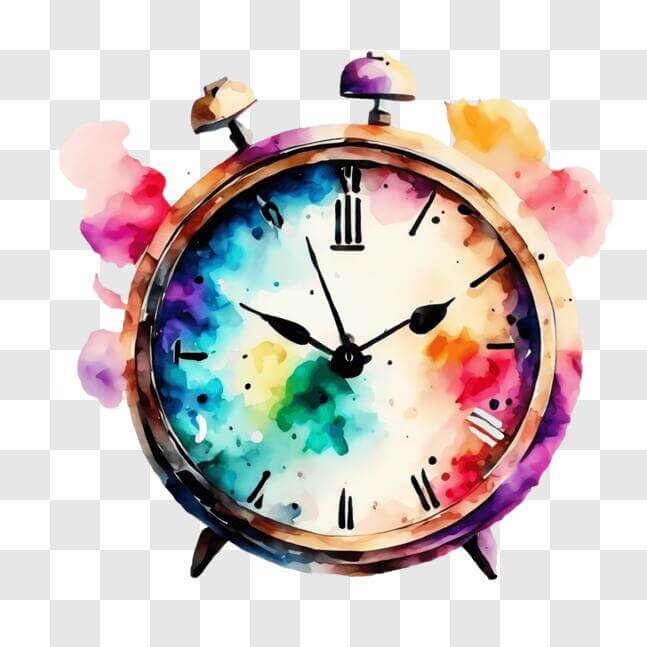 Download Colorful Paint Splatter Alarm Clock on Black Background PNGs ...