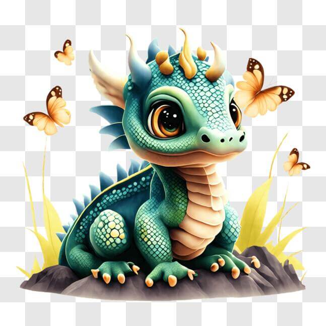 Download Cute Baby Dragon with Butterflies PNGs Online - Creative Fabrica