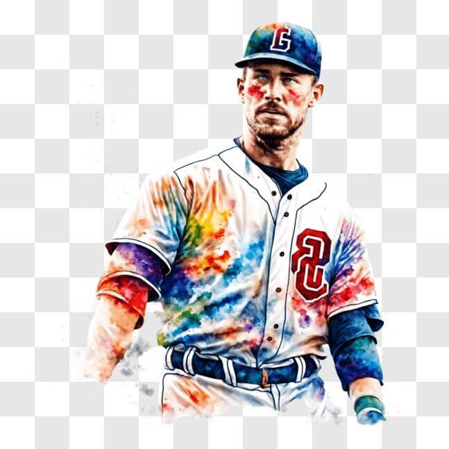 Download Baseball Player with Colorful Paint Splashes on Uniform PNGs ...