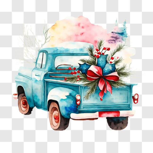 Download Blue Pickup Truck Decorated for the Holidays with Ornamental ...