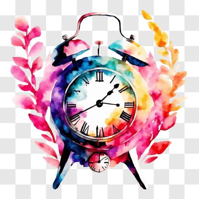 Download Colorful Alarm Clock with Watercolor Design PNGs Online ...