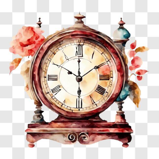 Download Watercolor Painting of Clock with Flowers PNGs Online ...