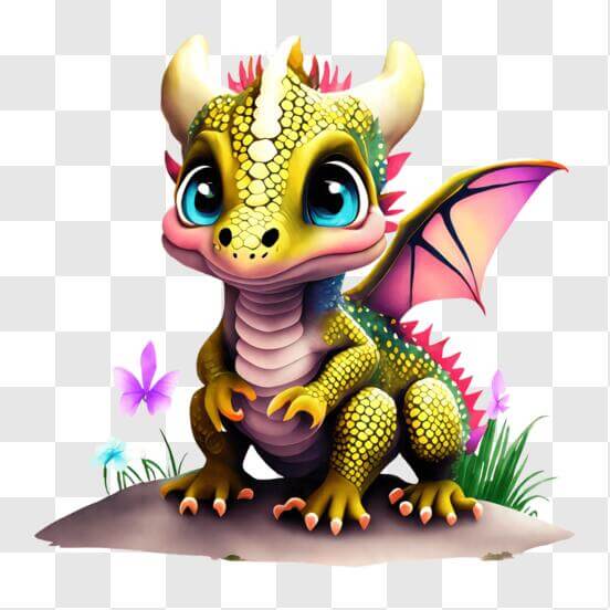 Download Colorful Dragon Sitting on Flowers PNGs Online - Creative Fabrica