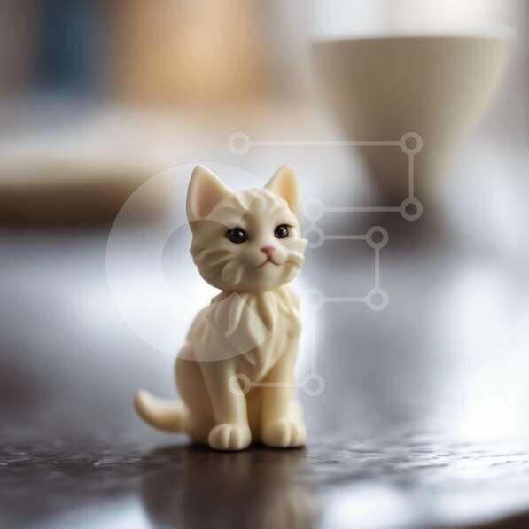 Adorable White Cat Figurine on Table with Cup stock photo | Creative ...