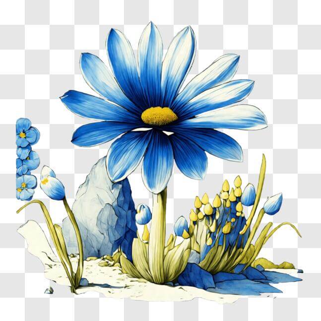 Download Blue Daisy in a Garden of Flowers and Rocks PNGs Online ...