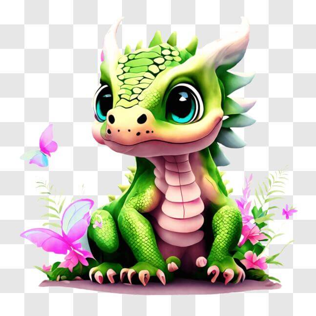 Download Small Green Dragon with Blue Eyes and Pink Flowers PNGs Online ...