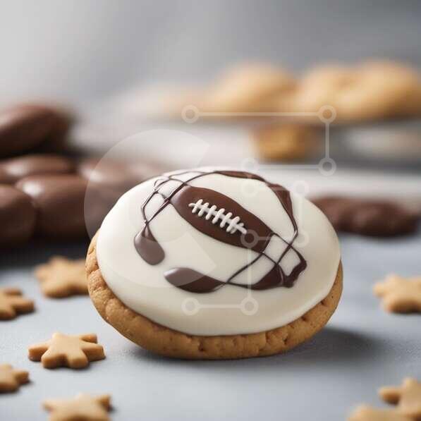 Delicious Football-shaped Cookie with Frosting and Sprinkles stock ...