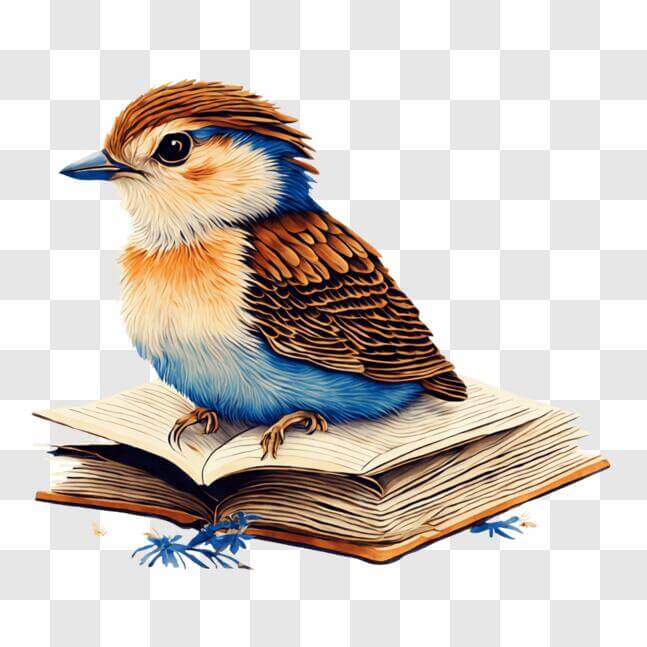 Download Bird sitting on an open book with flowers PNGs Online ...