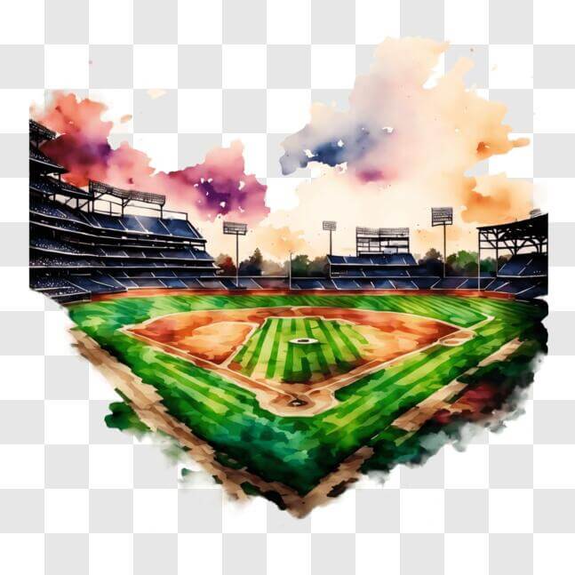 Download Watercolor Painting of Baseball Field with Heart-Shaped Clouds ...