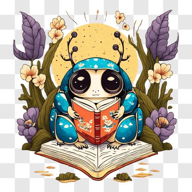 Download Cartoon Bug Reading Book with Flowers PNGs Online - Creative ...