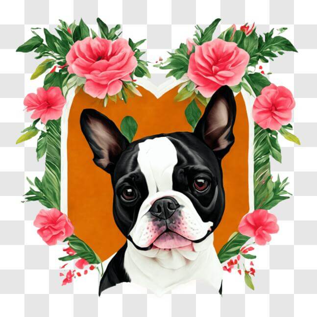 Download Boho-Styled Boston Terrier Dog with Pink Flowers PNGs Online ...