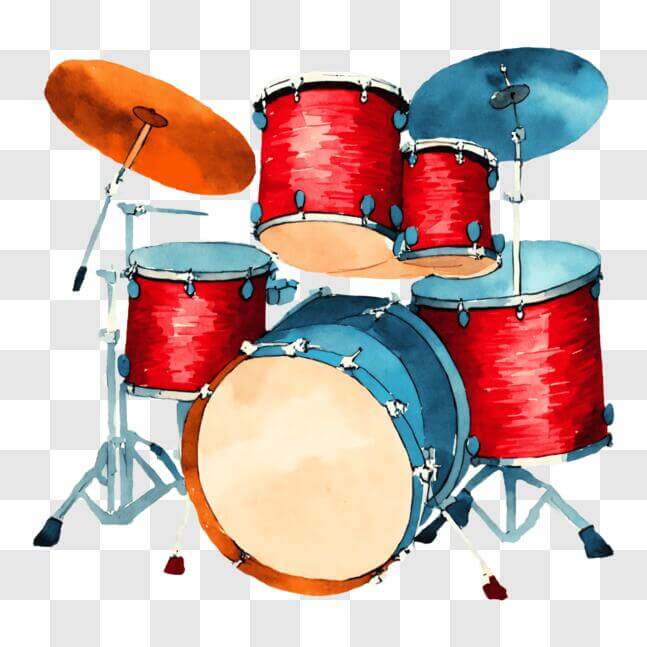 Download Watercolor Drum Set with Red and Blue Drumsticks PNGs Online ...