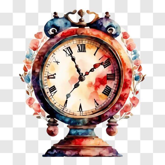 Download Colorful Clock on Ornate Pedestal PNGs Online - Creative Fabrica