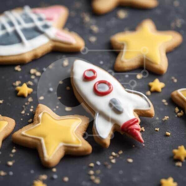 Space-themed Decorated Cookies on Wood stock photo | Creative Fabrica