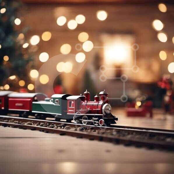 Toy Train on its Way to the Christmas Tree stock photo | Creative Fabrica