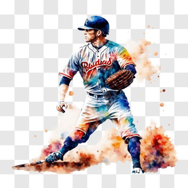 Download Baseball Player Running with Ball on Colorful Painted Field ...