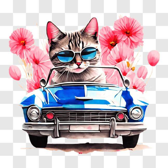 Download Cool Cat in Sunglasses Enjoying a Ride in a Vintage Car PNGs ...