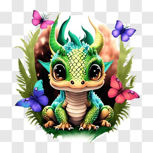 Download Colorful Dragon Illustration with Butterflies PNGs Online ...