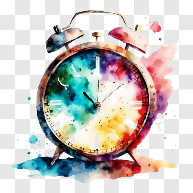 Download Colorful Alarm Clock with Paint Splashes on Black Background ...
