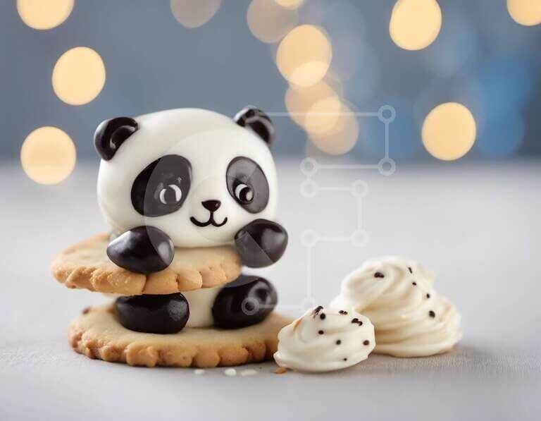 Realistic Panda Bear Figurine on Cookies stock photo | Creative Fabrica