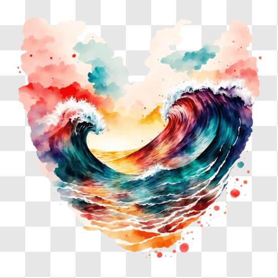 Download Ocean Wave Heart Watercolor Painting with Colorful Corals and ...
