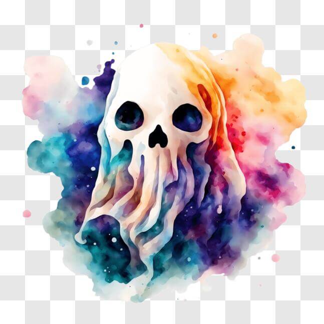 Download Watercolor Painting of a White Cthulhu Skull with Colorful ...