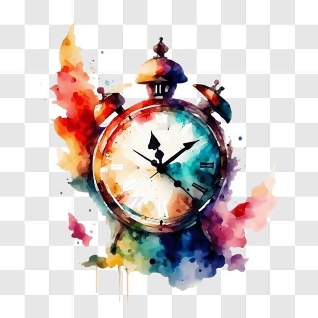 Download Colorful Watercolor Painting of an Alarm Clock PNGs Online ...